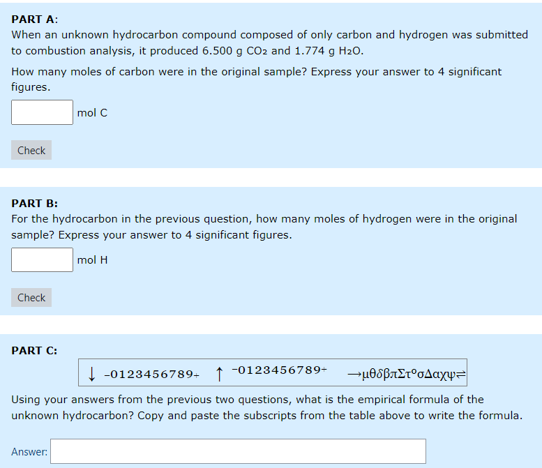 Solved PART A: When an unknown hydrocarbon compound composed | Chegg.com
