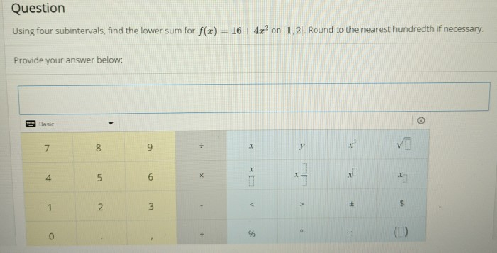 Solved Question Using four subintervals, find the lower sum | Chegg.com