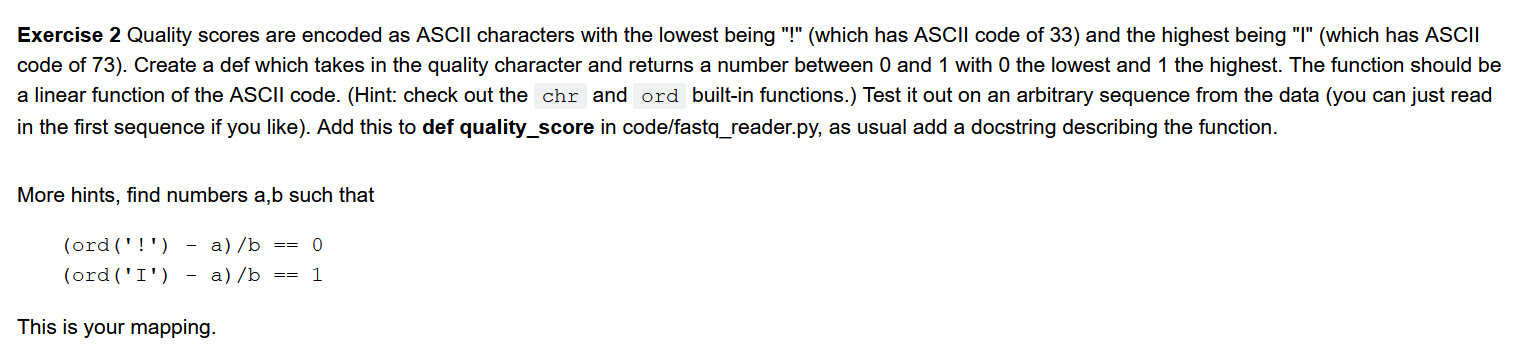 Solved Exercise 2 Quality scores are encoded as ASCII | Chegg.com