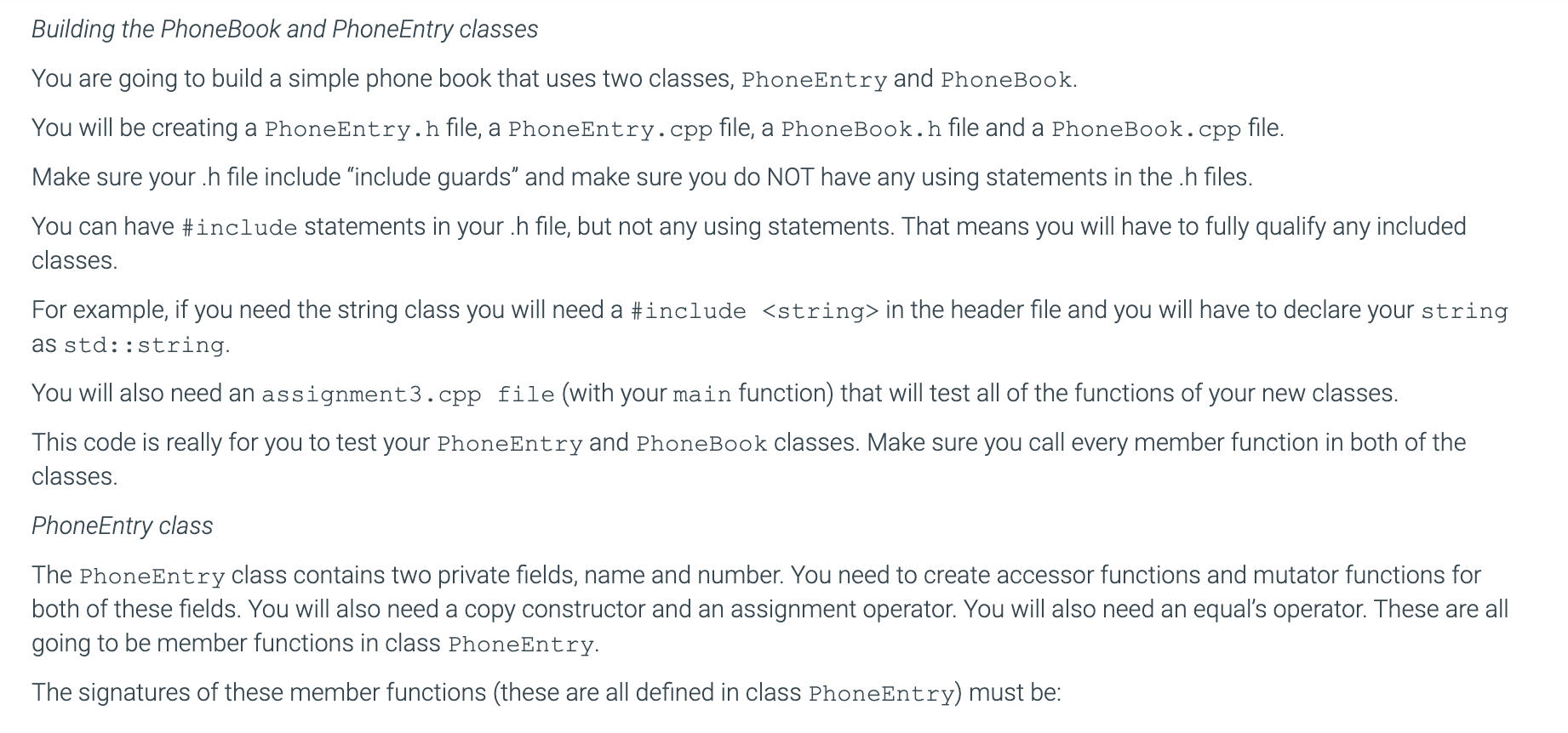 Building the PhoneBook and PhoneEntry classes You are | Chegg.com