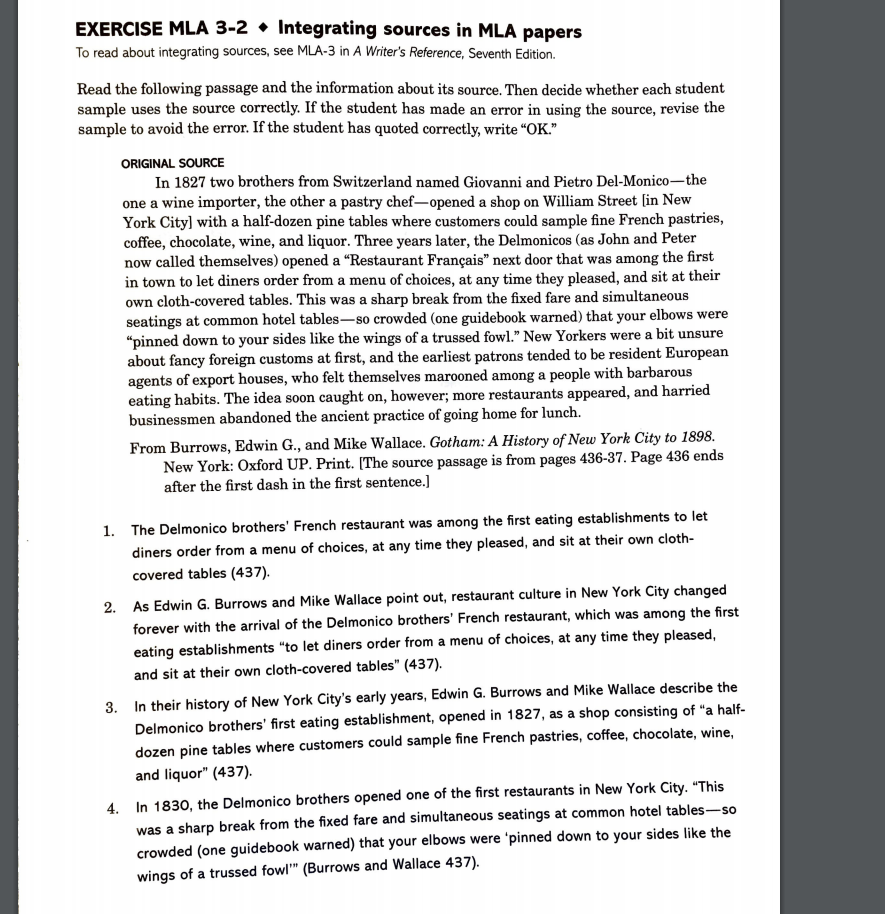 EXERCISE MLA 3-2 \& Integrating sources in MLA papers | Chegg.com