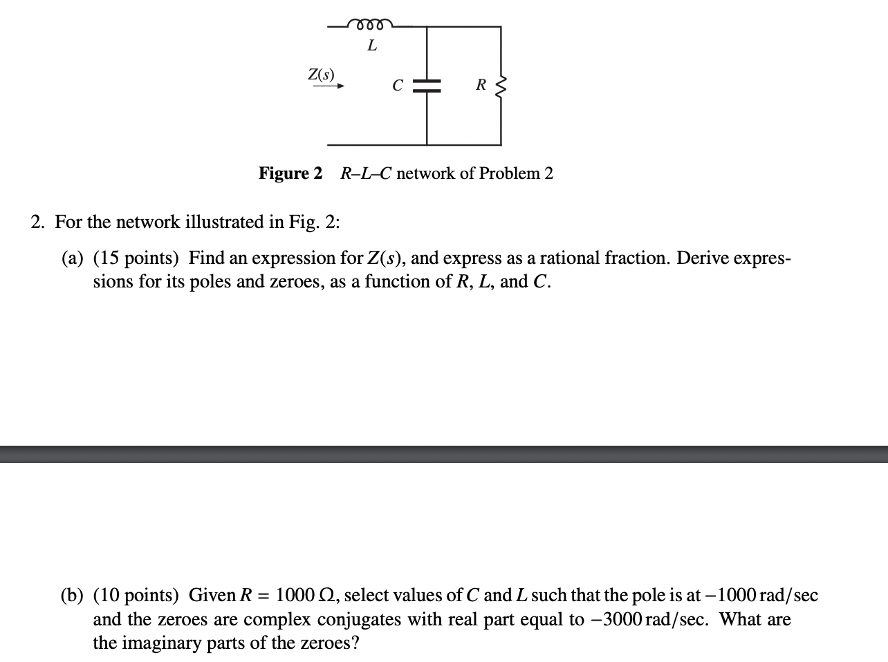 Solved Figure 2R-L-C ﻿network of Problem 2For the network | Chegg.com