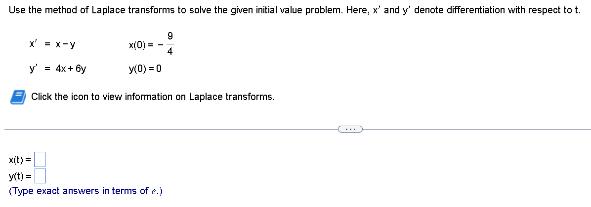 Solved Use The Method Of Laplace Transforms To Solve The Chegg