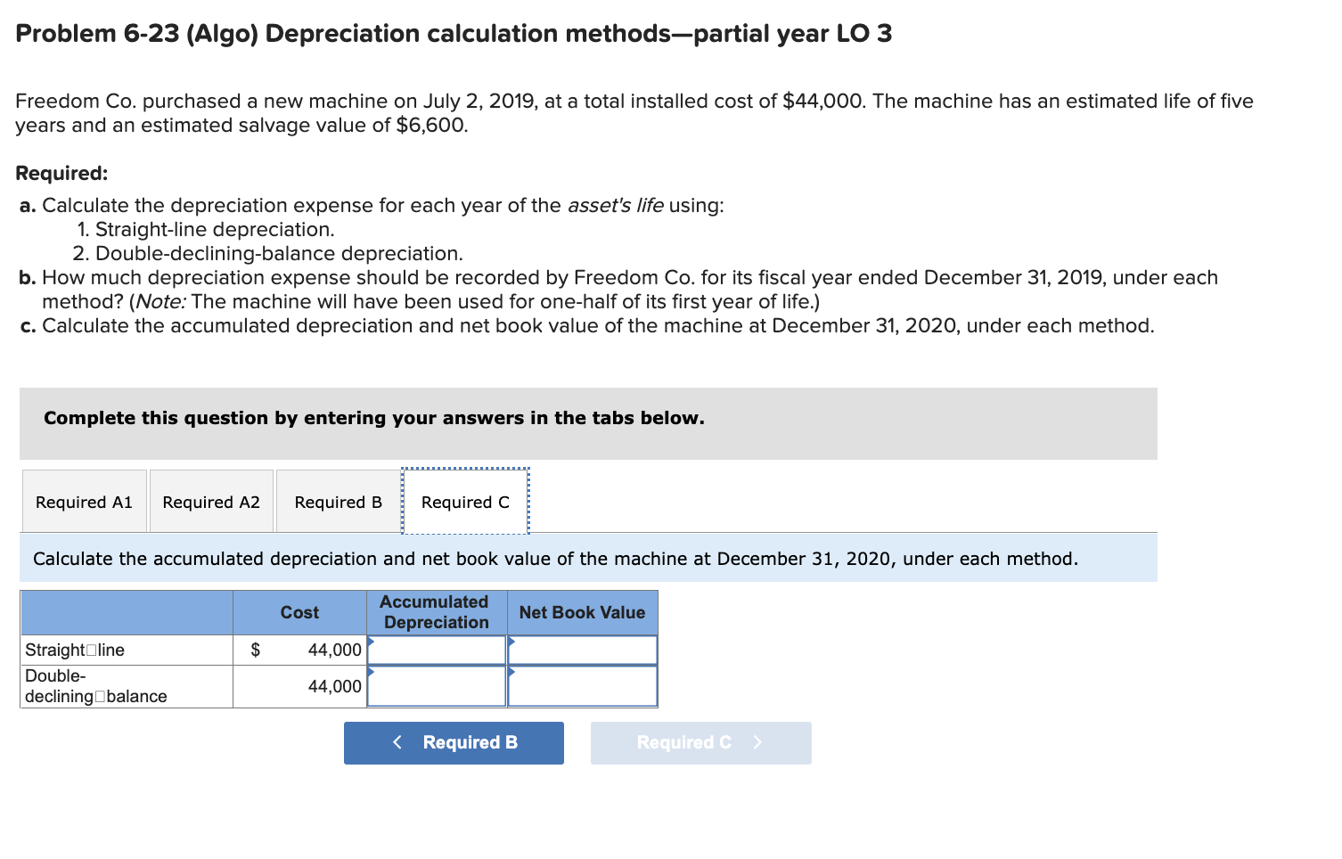 Solved Problem 6-23 (Algo) Depreciation calculation | Chegg.com