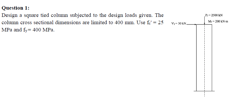 Solved P-2500 KN Question 1: Design a square tied column | Chegg.com