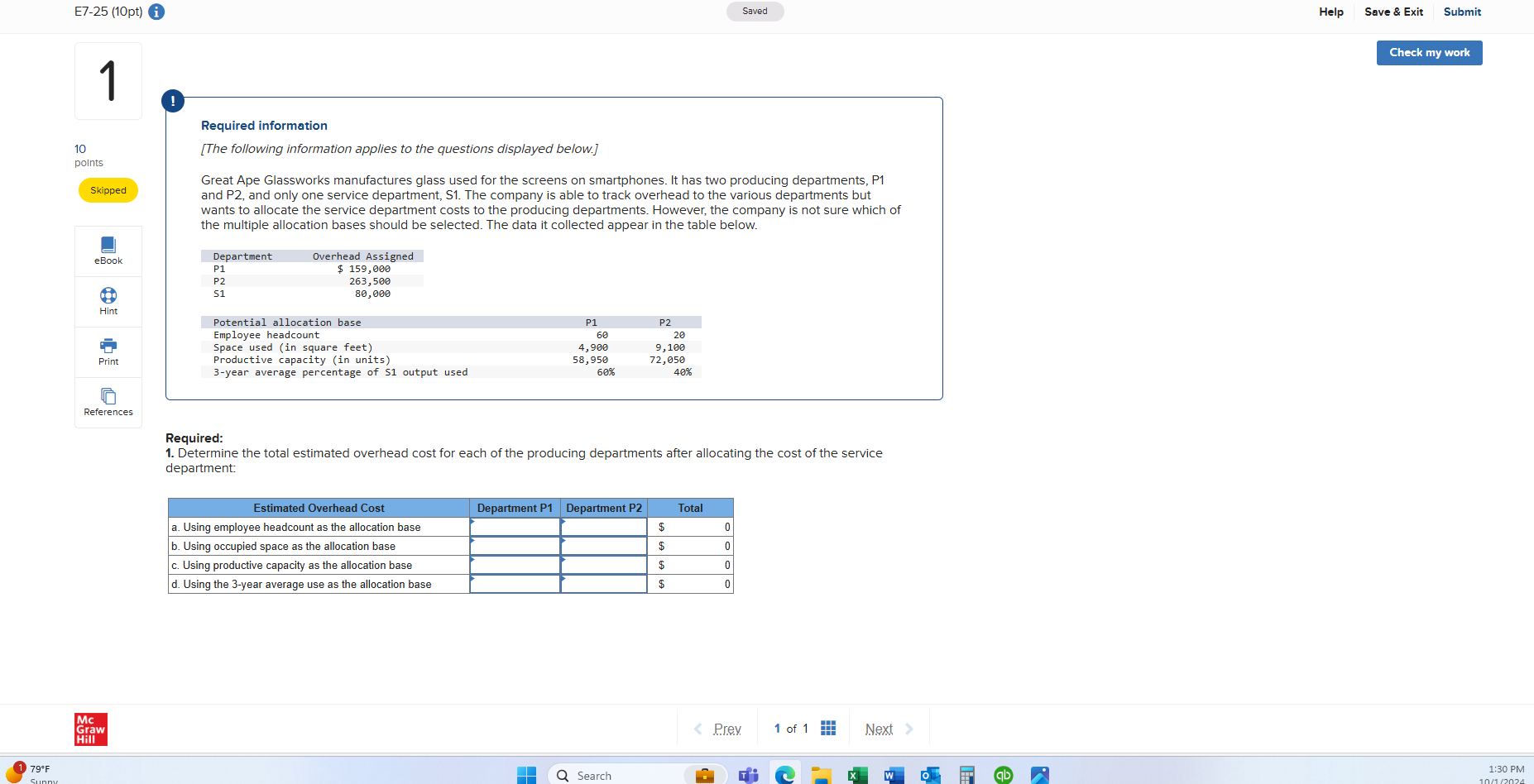 Solved Required:Determine the total estimated overhead cost | Chegg.com