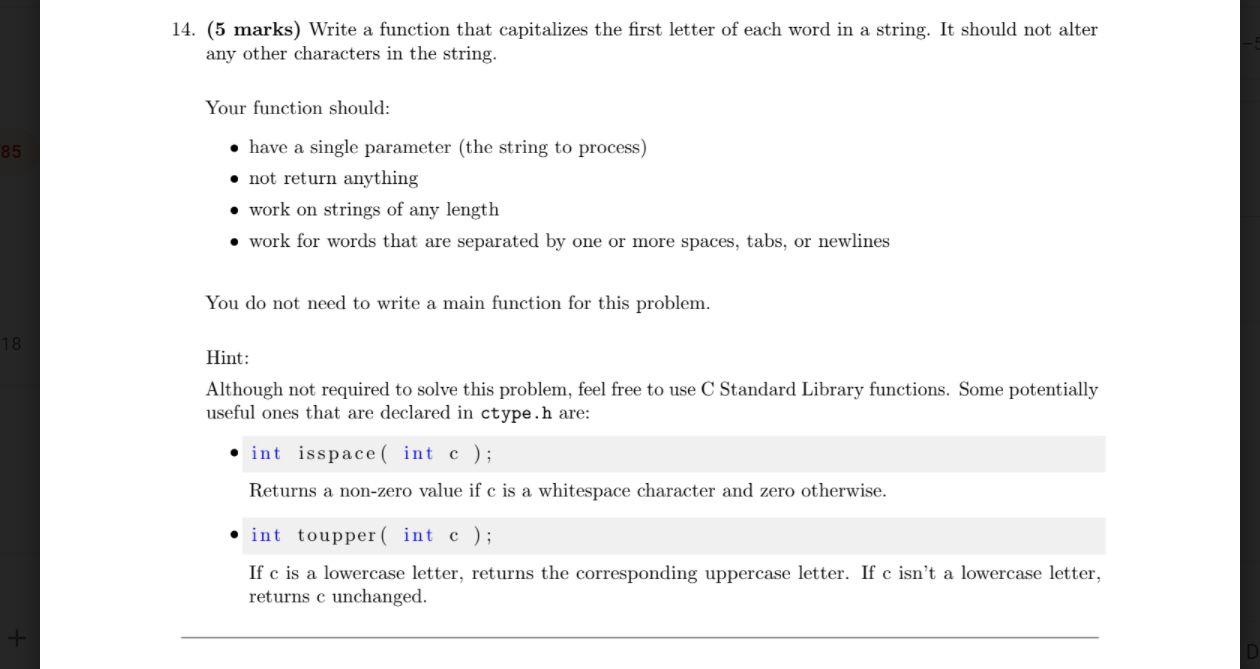 Solved 14. (5 marks) Write a function that capitalizes the | Chegg.com