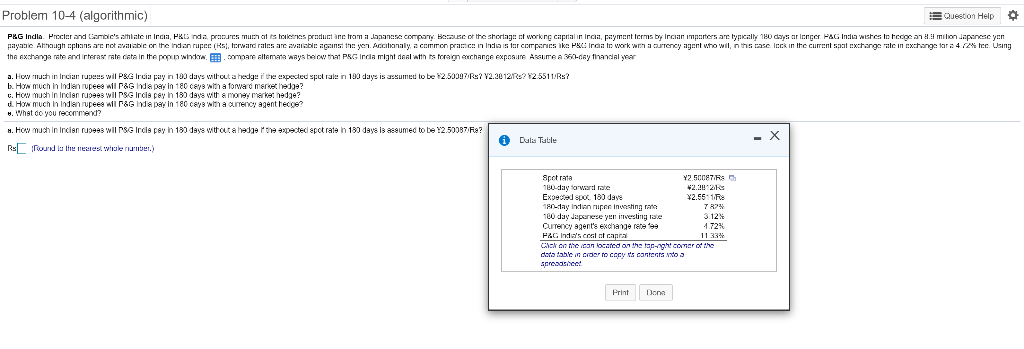 Problem 10-4 (algorithmic) Question Help PKG India, | Chegg.com