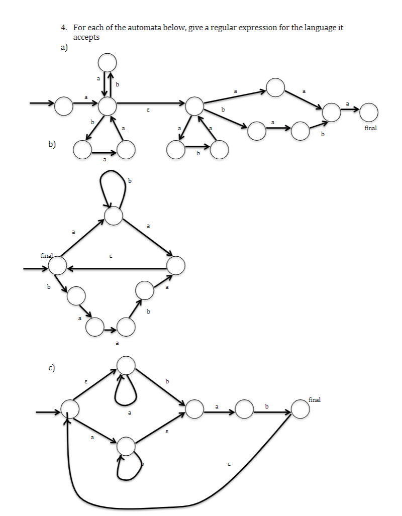 Solved 4. For each of the automata below, give a regular | Chegg.com