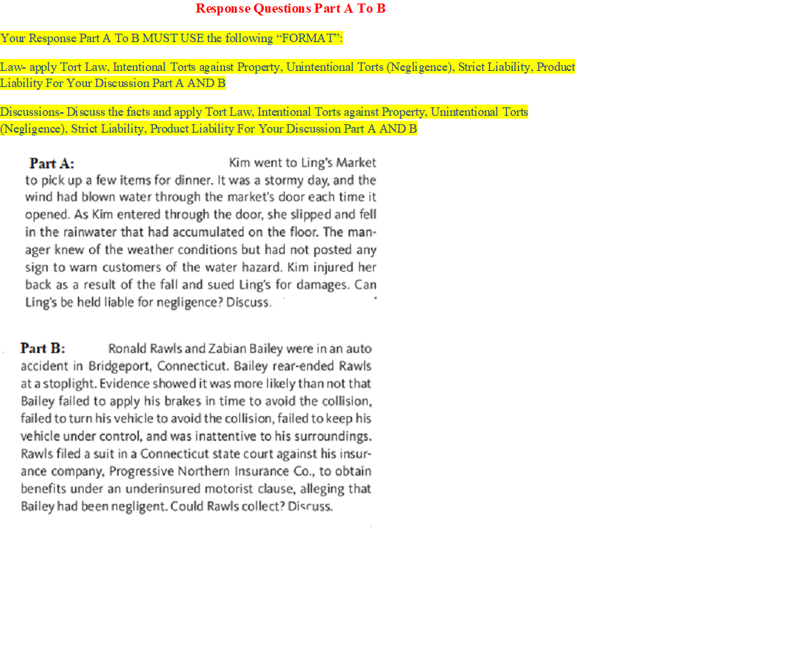 Solved Response Questions Part A To B Your Response Part A | Chegg.com