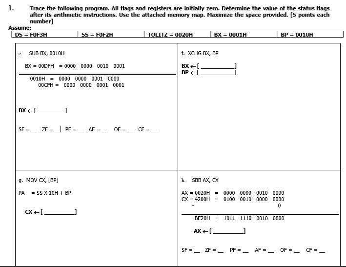 Solved TRACE THE FOLLOWING PROGRAM. ALL FLAGS AND REGISTERS | Chegg.com
