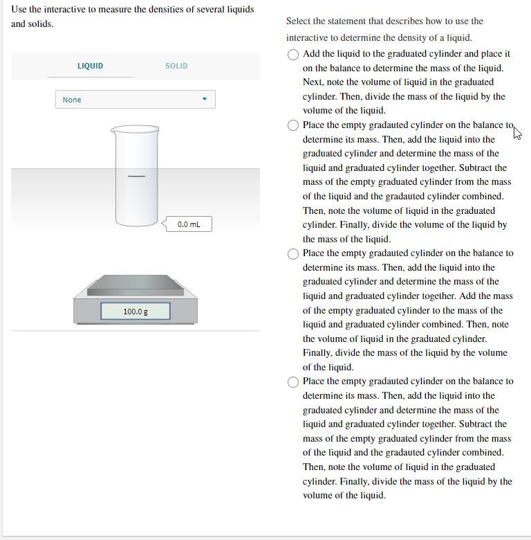 Solved Use the interactive to measure the densities of | Chegg.com