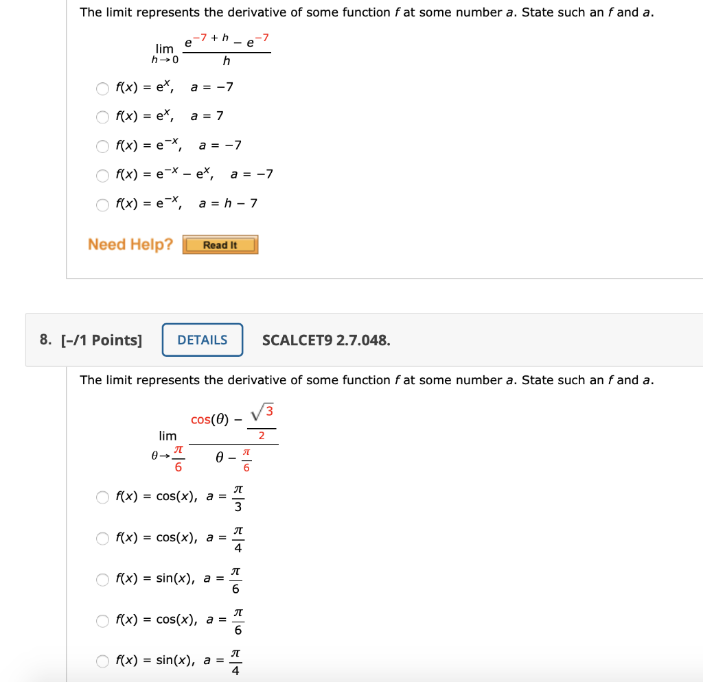 Solved The limit represents the derivative of some function | Chegg.com