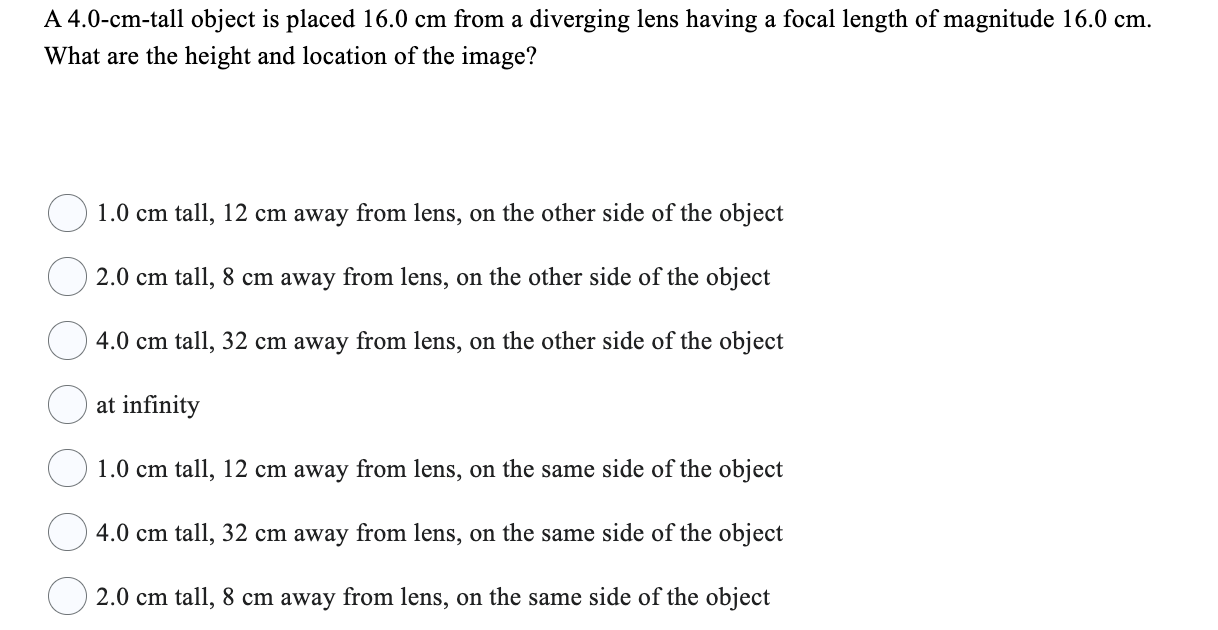Solved A 4.0−cm-tall object is placed 16.0 cm from a | Chegg.com