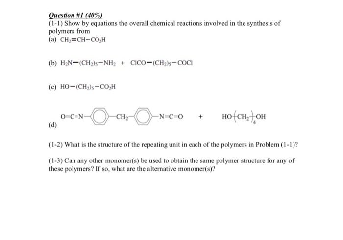 Solved In need of answers (1-1) a-d, (1-2), and (1-3). | Chegg.com