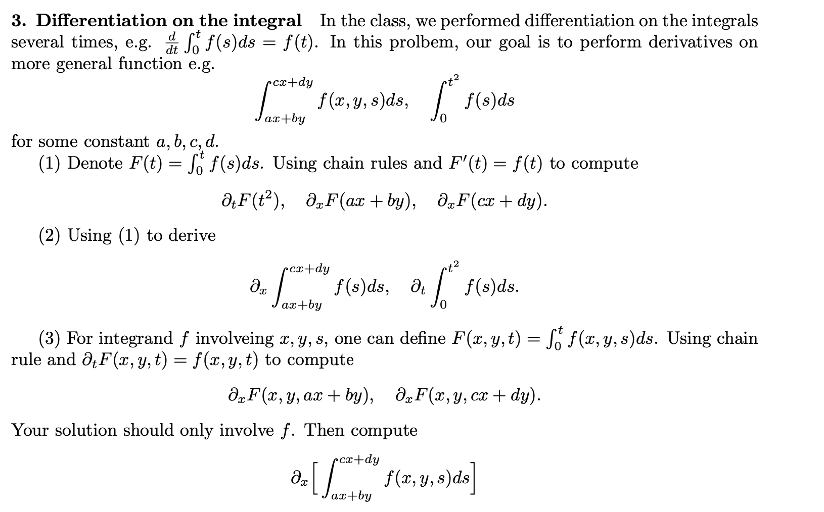 Solved 3. Differentiation on the integral In the class, we | Chegg.com