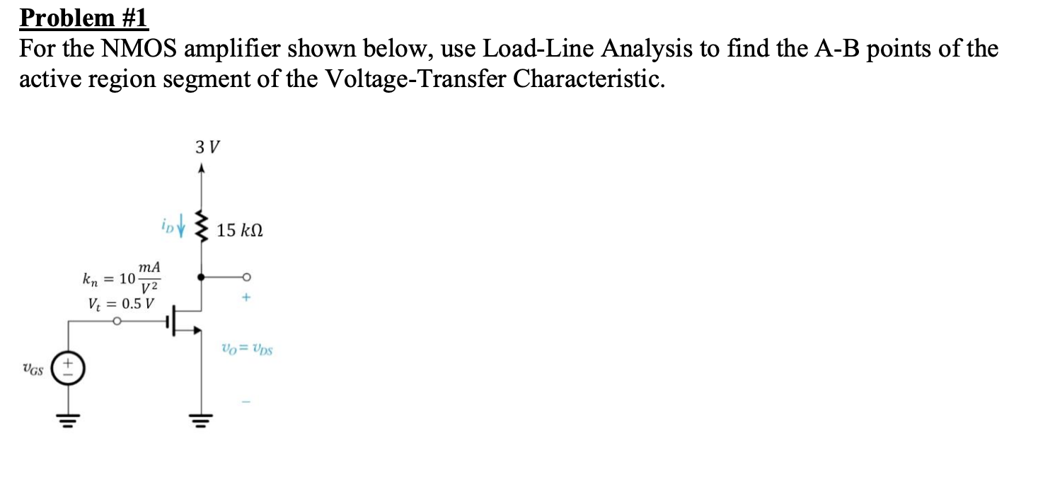 Solved Problem #1 For the NMOS amplifier shown below, use | Chegg.com