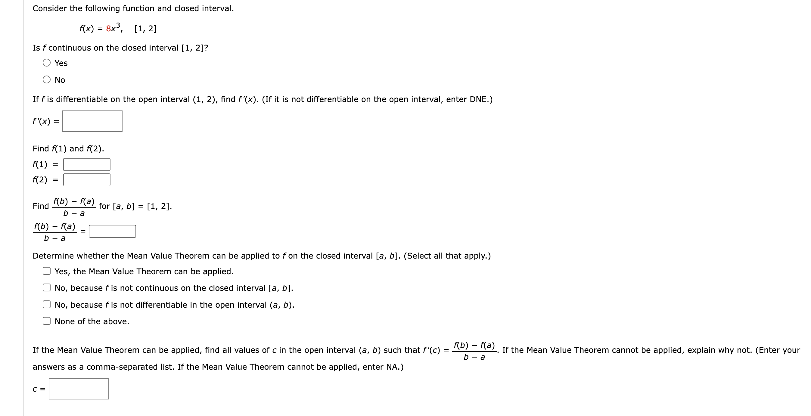 Solved Consider the following function and closed interval. | Chegg.com