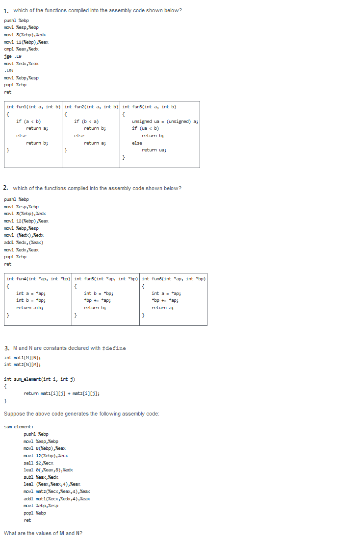 1. Which of the functions compiled into the assembly | Chegg.com
