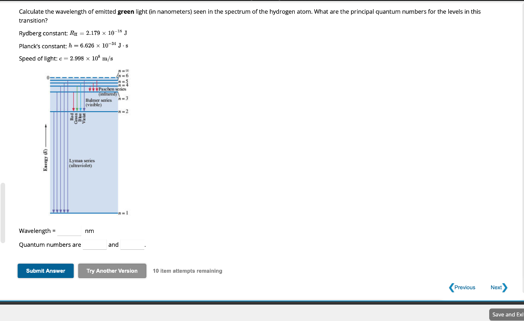 Solved Calculate the wavelength of emitted green light (in | Chegg.com