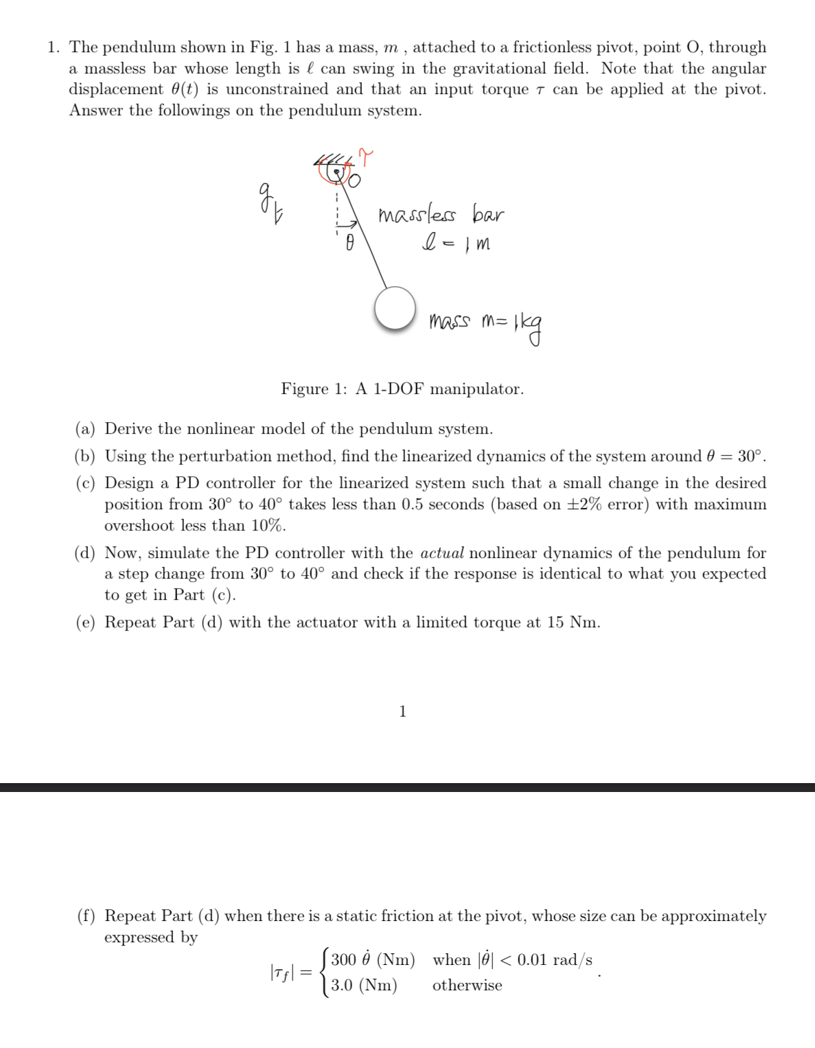 Solved The pendulum shown in Fig. 1 ﻿has a mass, m, | Chegg.com
