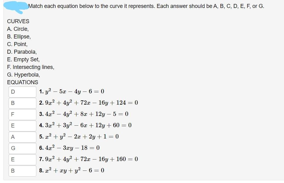 Solved Match each equation below to the curve it represents. | Chegg.com