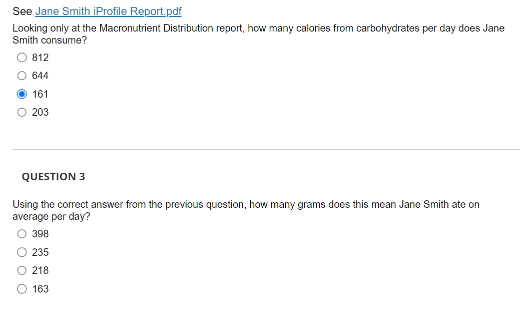 Solved iProfile / Macronutrient Distribution Jane Smith | Chegg.com