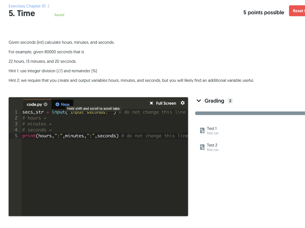 Solved Exercises Chapter 01 / 5. Time Reset Saved 5 points | Chegg.com