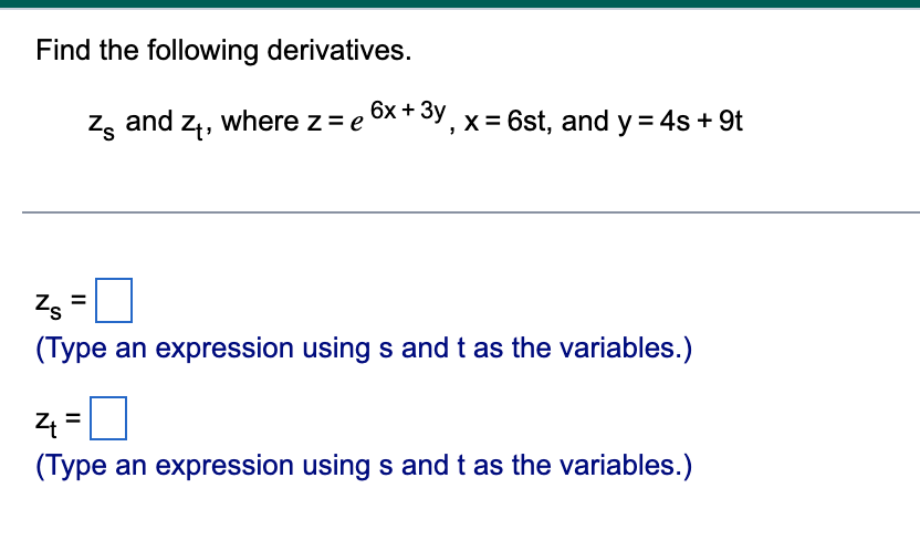 Solved Find the following derivatives. z and Z₁, where z = | Chegg.com Solved Find the following derivatives. z and Z₁, where z = | Chegg.com