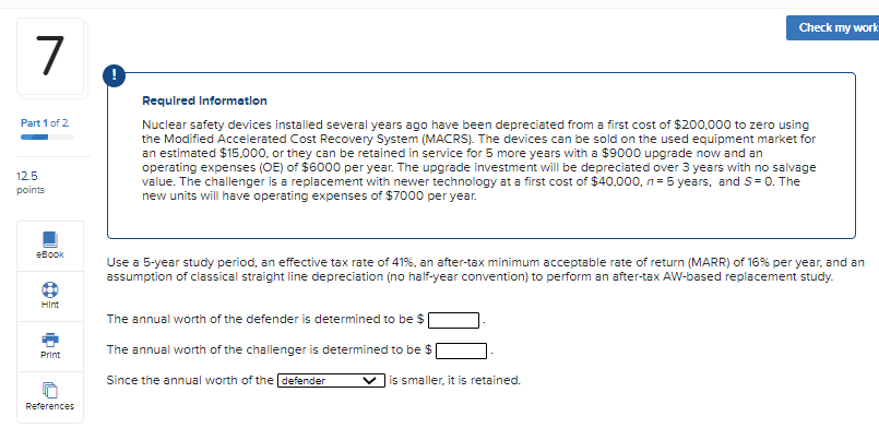 Solved Check my work 7 Part 1 of 2 Required Information | Chegg.com