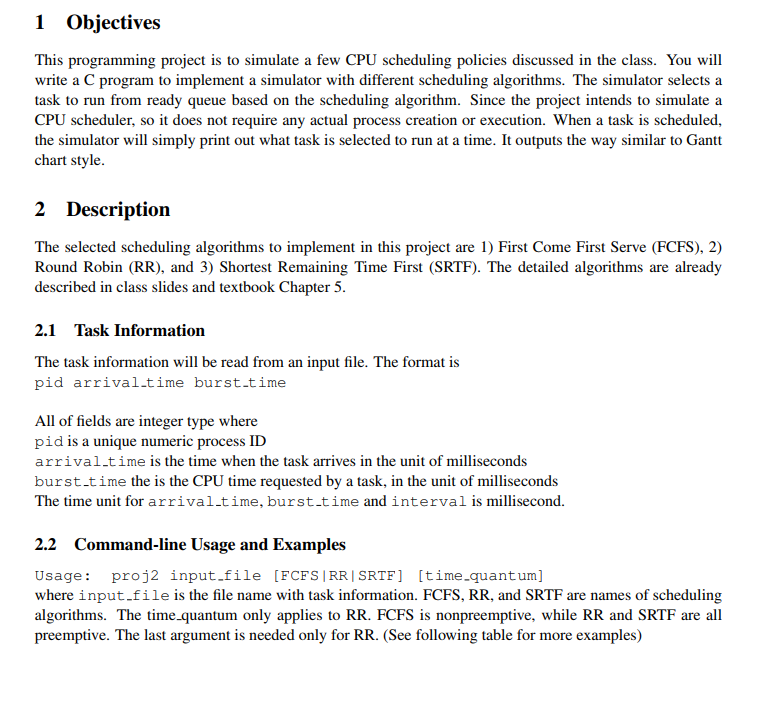 Solved 1 Objectives This programming project is to simulate | Chegg.com