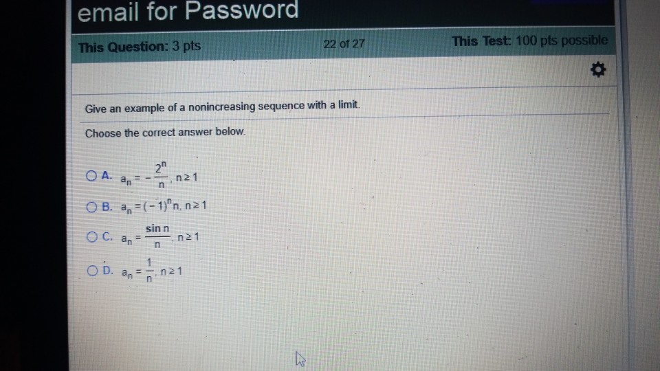 Solved email for Password This Question: 3 pts This Test: | Chegg.com