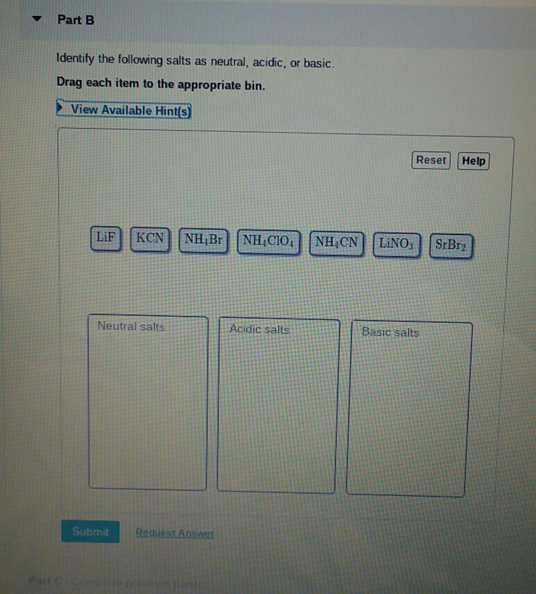 Solved Part B Identify the following salts as neutral, | Chegg.com