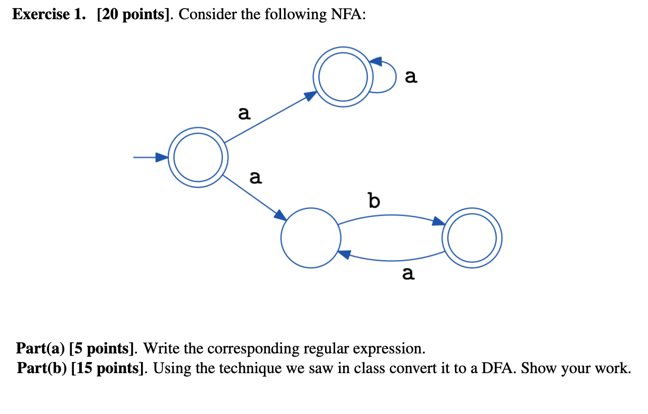 Solved Exercise 1. [20 points]. Consider the following NFA: | Chegg.com