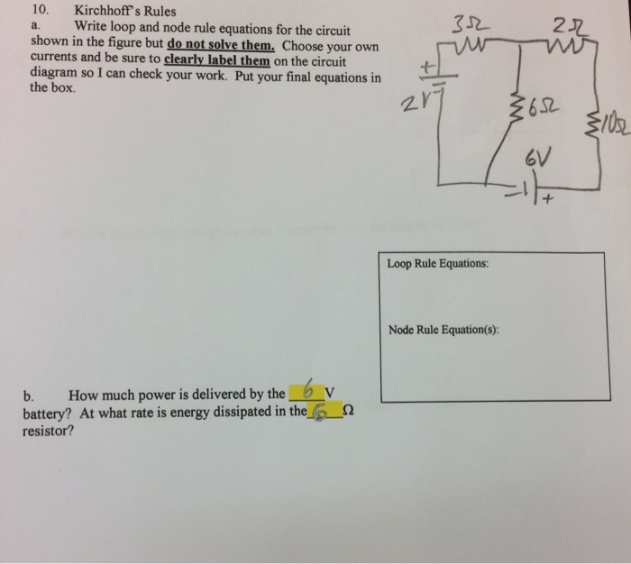 Solved 10. Kirchhoff s Rules 3 2 a. Write loop and node rule | Chegg.com