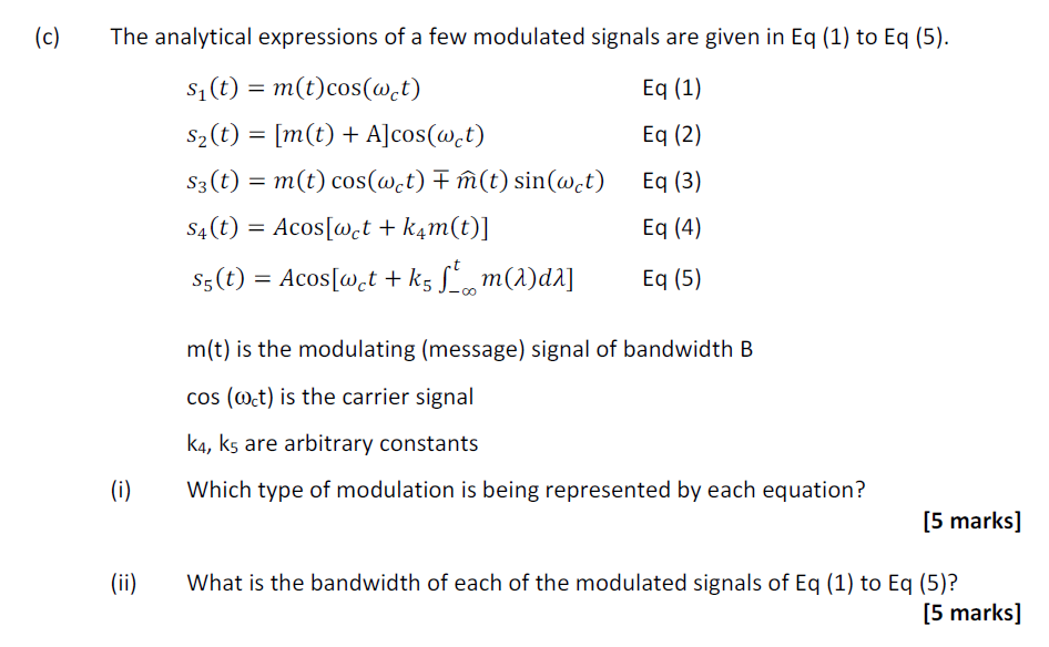 Solved The analytical expressions of a few modulated signals | Chegg.com