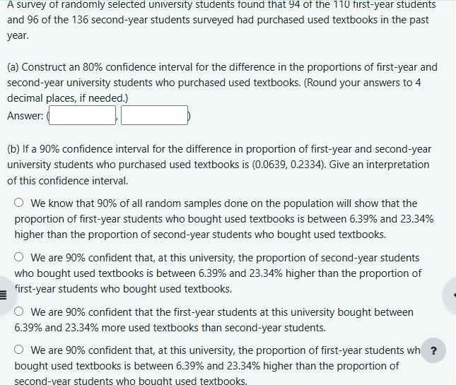 Solved A survey of randomly selected university students | Chegg.com