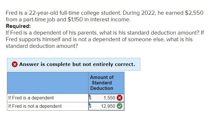 Solved If Fred is a dependent of his parents, what is his | Chegg.com