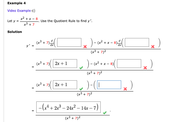 Solved Let Y X3 7x2 X−8 Use The Quotient Rule To Find Y′