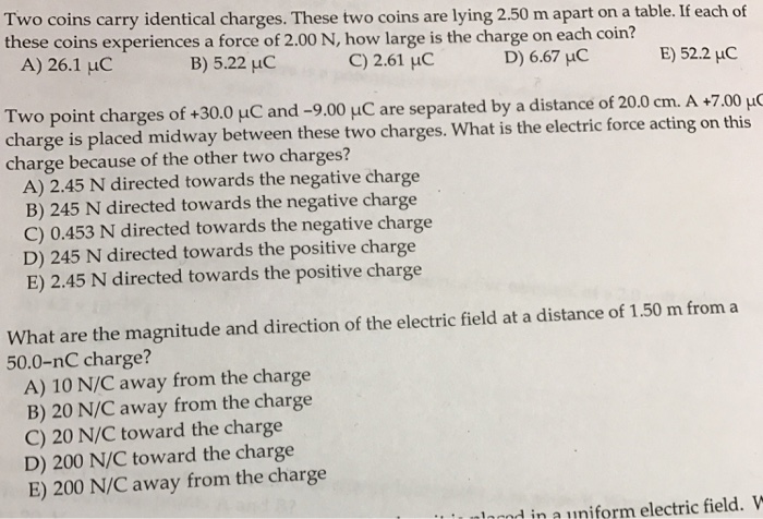 Solved Two coins carry identical charges. These two coins | Chegg.com