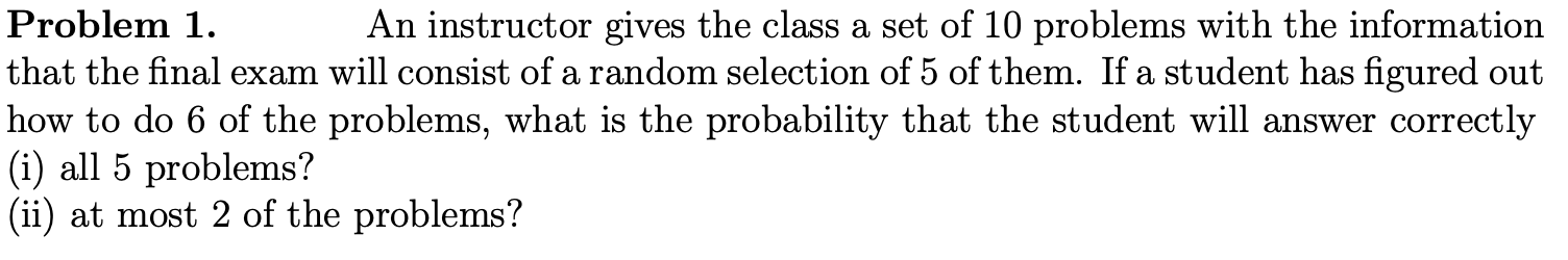 Solved Problem 1. An instructor gives the class a set of 10 | Chegg.com