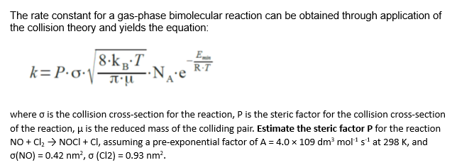 Solved The rate constant for a gas-phase bimolecular | Chegg.com