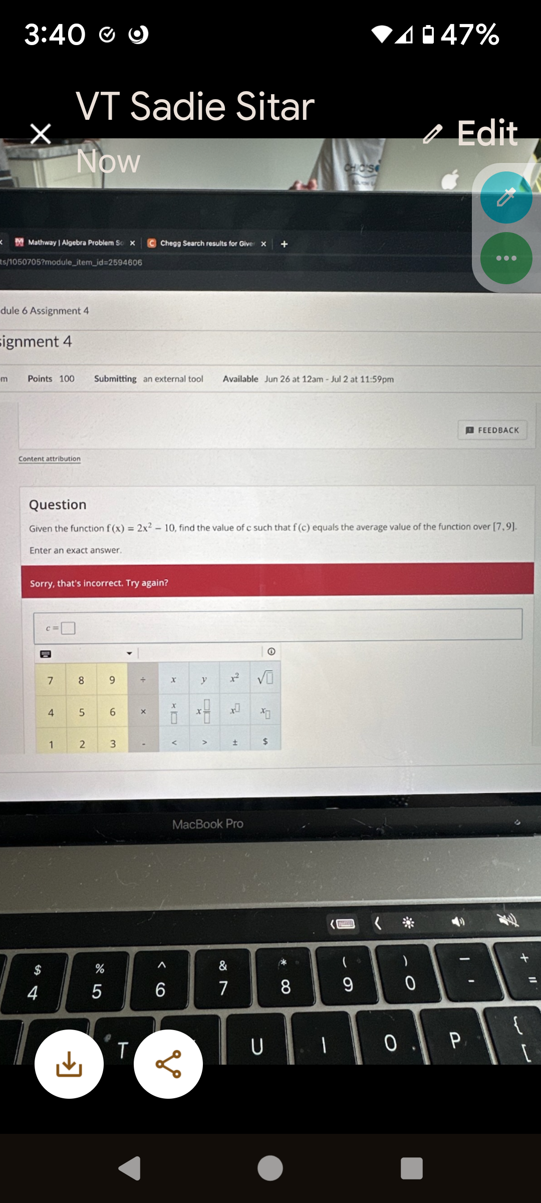 Solved Question Given the function f(x)=2x2−10, find the | Chegg.com