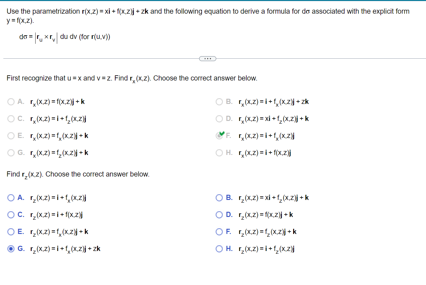Solved Use the parametrization r(x,z)=ξ+f(x,z)j+zk ﻿and the | Chegg.com