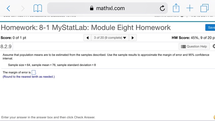 Solved mathxl.com Homework: 8-1 MyStatLab: Module Eight | Chegg.com