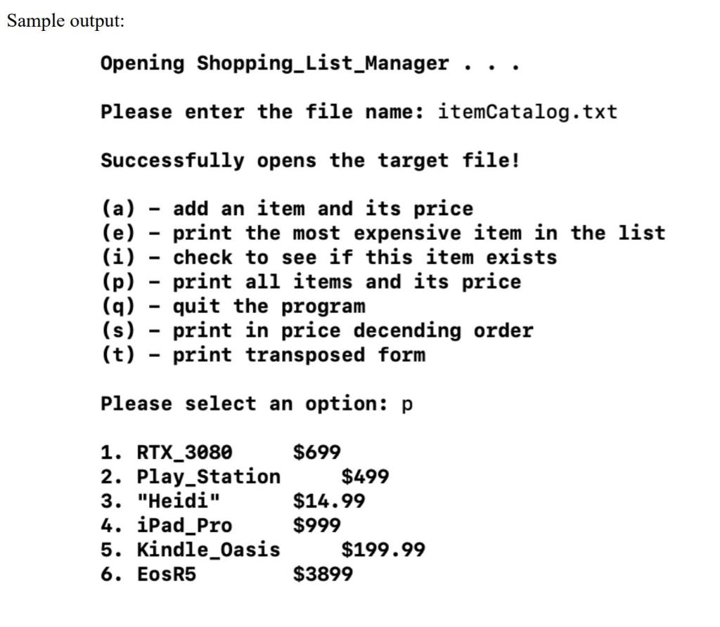 write a class that manages a shopping list | Chegg.com