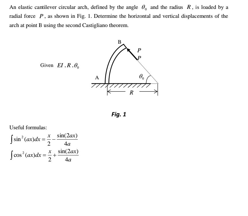 Solved An elastic cantilever circular arch, defined by the | Chegg.com