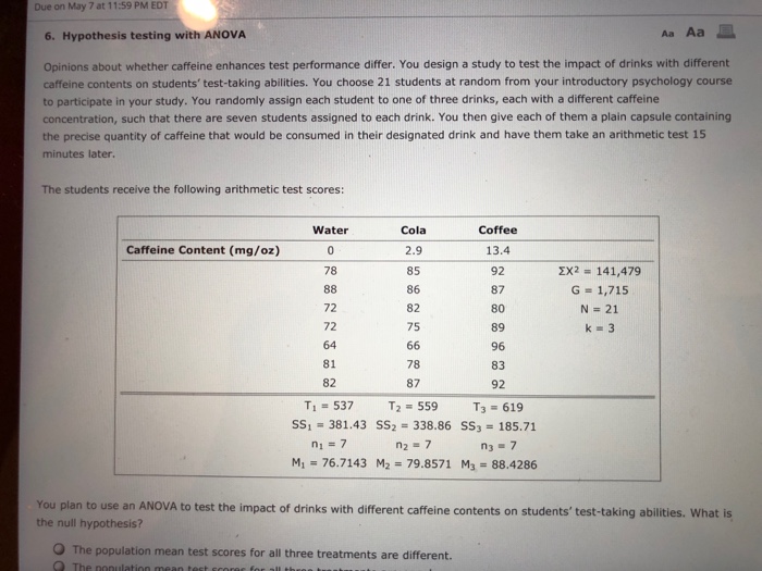 Solved 6. Hypothesis testing with ANOVA | Chegg.com Solved 6. Hypothesis testing with ANOVA | Chegg.com
