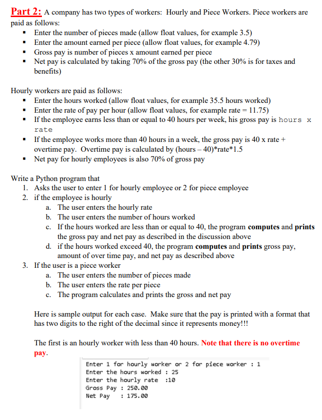 Solved Part 2: A company has two types of workers: Hourly | Chegg.com