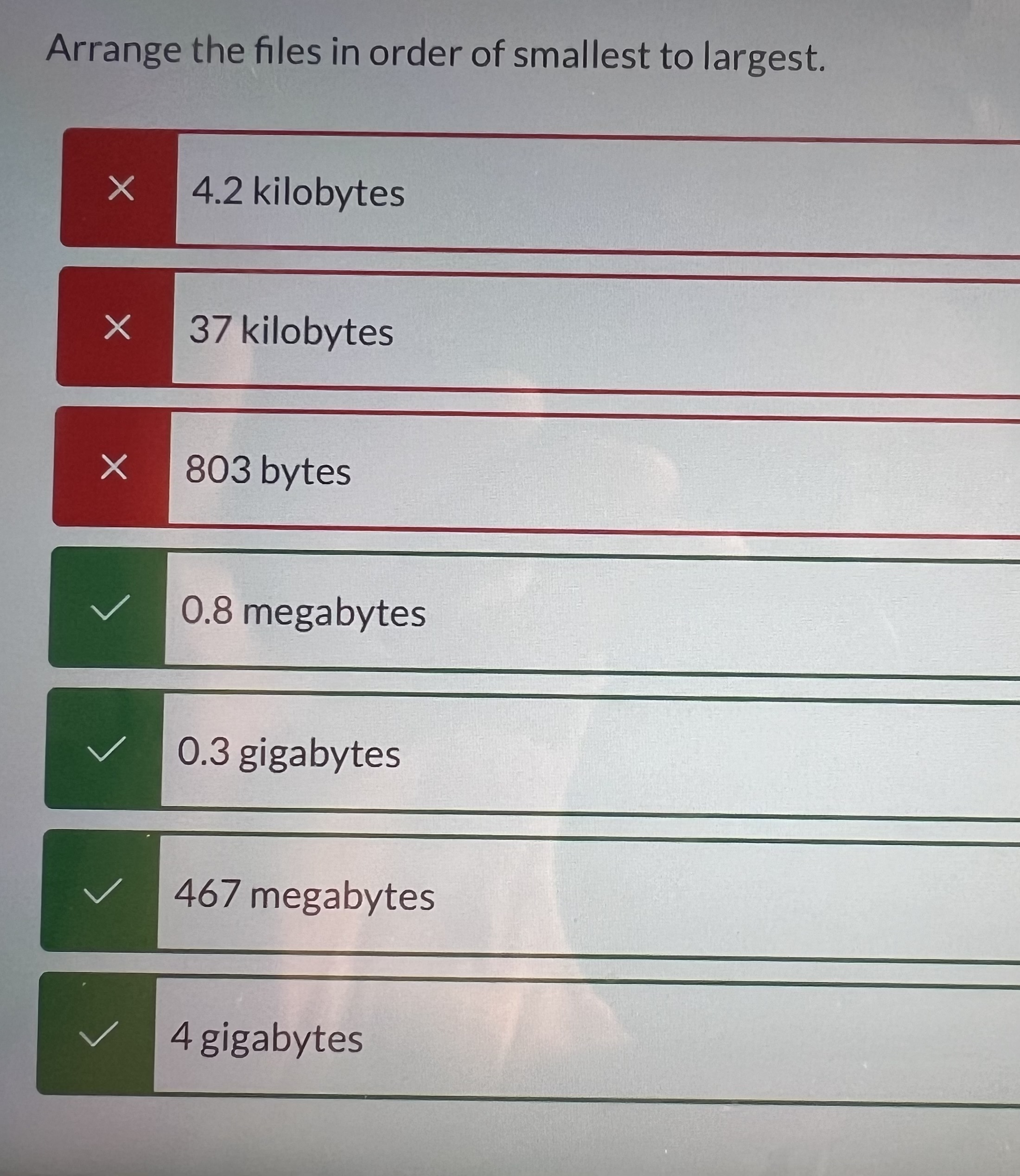 Solved Arrange the files in order of smallest to largest.4.2 | Chegg.com